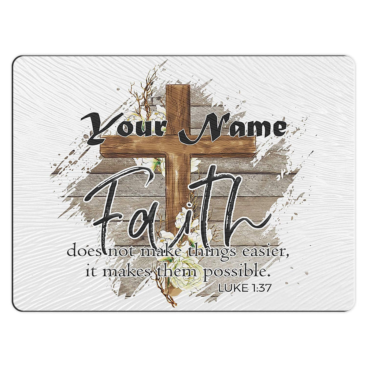 Bleu Reign Cutting Board Personalized Custom Name Luke 1-37 Faith Makes Things Possible 11x15 inches Textured Glass
