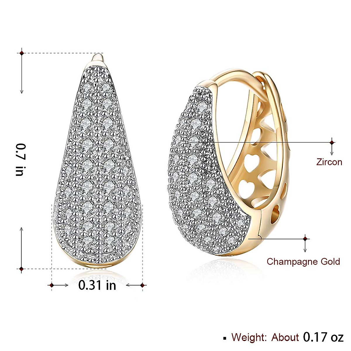 14K Gold Plated CZ Hoop Earrings For Women Men Fashion Cubic Zirconia Earrings 0.7''