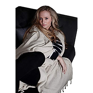 100% Organic Cotton Knit Throw Blanket with Tassels (70x80) Soft Stretchy Warm Lightweight All-Season Non-Toxic Eco-Friendly (Natural Heather)