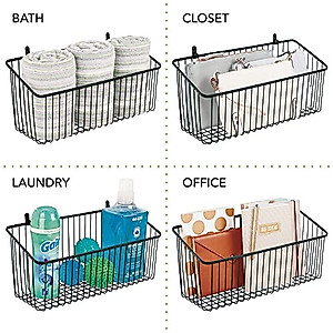 mDesign Portable Metal Farmhouse Wall Decor Angled Storage Organizer Basket Bin for Hanging in Kitchen/Pantry - Store Plastic Bags, Foils, Oils, Sandwich Bags - 2 Pack - Black