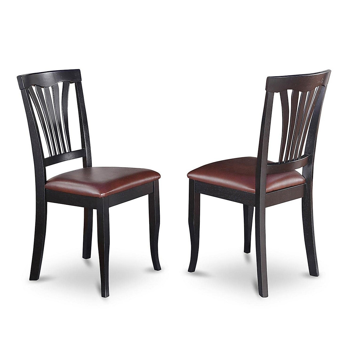 East West Furniture AVC-BLK-LC Dining Faux Leather Upholstered Wooden Chairs, Set of 2, Black
