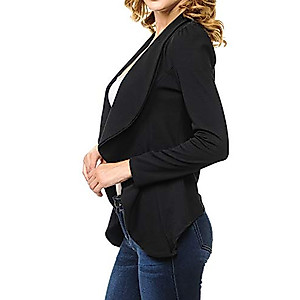 MINEFREE Women's Long Sleeve Classic Draped Open Front Lightweight Blazer Black 1XL