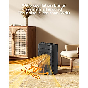 Space Heater Indoor with Thermostat, Max temperature 104°F, 1500W Portable Heaters for Indoor use with Remote, PTC Ceramic Electric Heater for Bedroom Office safety heater, 70°Oscillation, 12h Timer