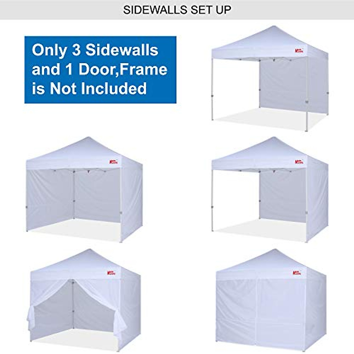 MASTERCANOPY Pop-up Canopy Sidewall Kit, 3 Sidewalls & 1 Doorwall Only (10x10,White)