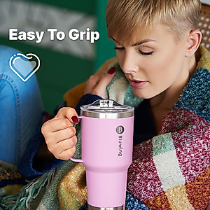 Bluwing 30 oz Insulated Tumbler Cups with Handle and Straw-Stainless Steel Travel Coffee Mug Tumbler for Women and Men (Canyon Red)