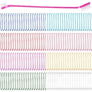 200 Pieces Dog Toothbrush Bulk Dual Headed Dental Brushes Puppy Tooth Brushing Kit Long Handle Dog Tooth Brush for Large Small Dogs Cats and Most Pets Teeth Cleaning Dental Care Supplies, 8 Colors