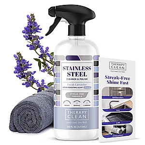 Therapy Stainless Steel Cleaner Kit - Plant-Based, Solvent-Free, Natural Essential Oils - Removes Fingerprints, Water Marks, Residue and Grease from Appliances (Single)