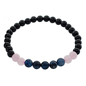 LTC Designs 6mm Black Tourmaline Metaphysical Healing Yoga Stretch Bracelet Accented with Sodalite and Rose Quartz for of Calmness, Love and Protection, 7.5" for Men, Women, and Teens