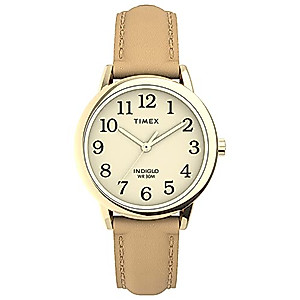 Timex Women's Easy Reader 30mm Watch – Gold-Tone Case Cream Dial with Tan & Blue Leather Strap