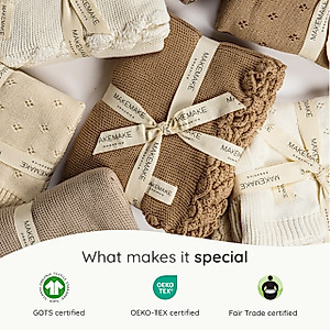 Makemake Organics Organic Baby Blanket GOTS Certified Organic Cotton Baby Blanket Newborn Modern Knit Blanket Breathable Unisex Boy Girl Stroller Blanket (30x40, Ivory)