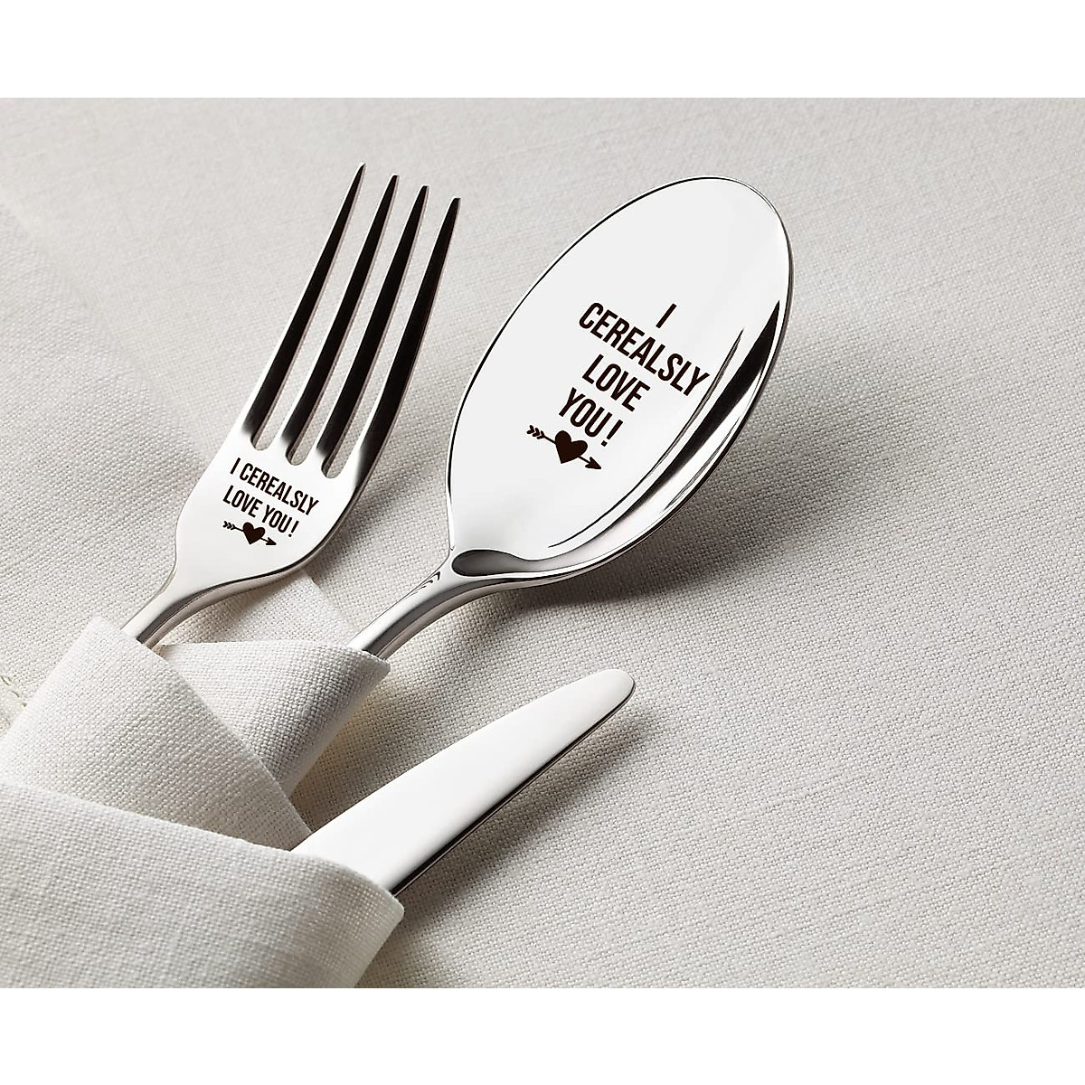 XIKAINUO 2 Pieces I Cerealsly Love You Engraved Stainless Steel Spoon and Fork for Mothers Fathers Valentines Day Wedding Anniversary Boyfriend Girlfriend Birthday Gifts