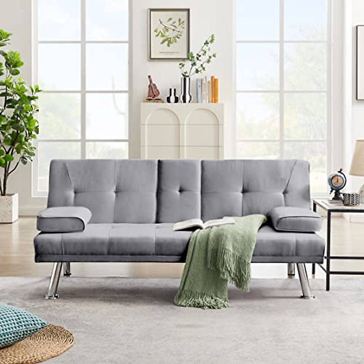 Eafurn Upholstered Futon Sofa Bed with Mattress and Frame, Convertible Loveseat Lounge Couch Daybed,Folding Love Seat w/Adjustable Backrest,Small Tufted Sofa & Couches for for Overnight Guest