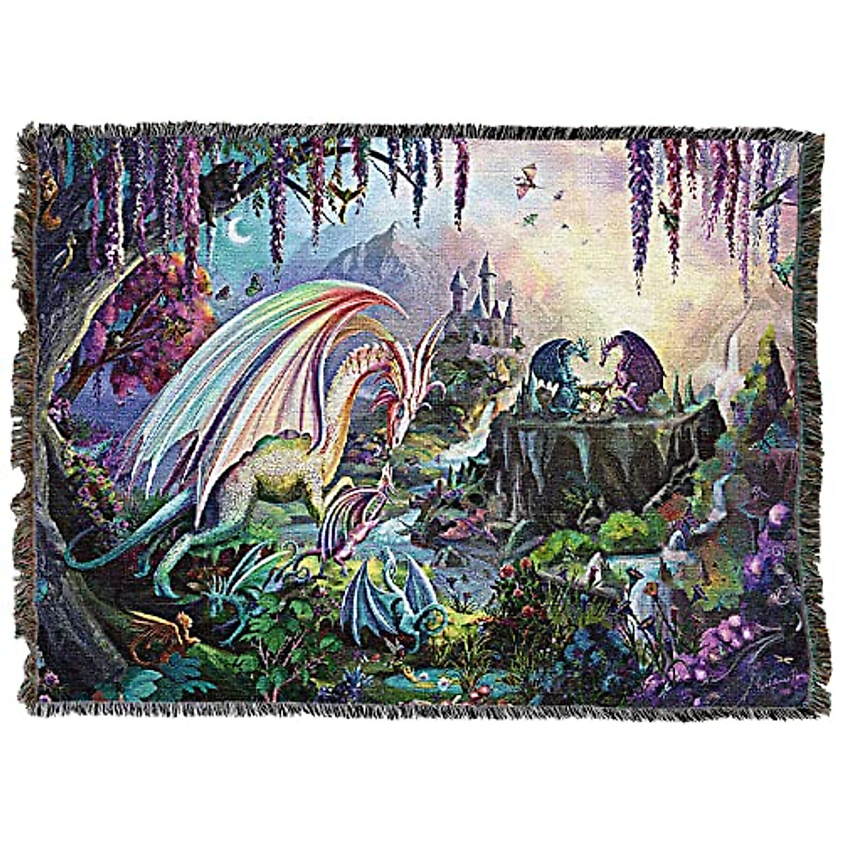 Pure Country Weavers Dragon Valley Blanket by Rose Khan - Gift Fantasy Tapestry Throw Woven from Cotton - Made in The USA (72x54)