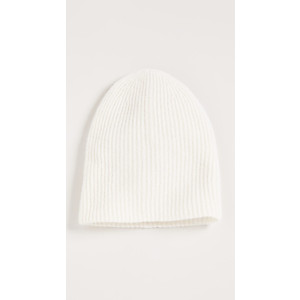 White + Warren Women's Plush Rib Cashmere Beanie, Soft White, One Size
