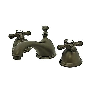 Kingston Brass KS3965AX Restoration Widespread Lavatory Faucet with Metal Cross Handle, Oil Rubbed Bronze, 8-Inch Adjustable Center