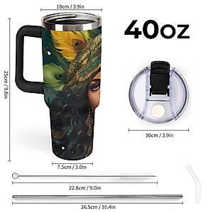 African American Women 40 Oz Tumbler with Handle Insulated Stainless Steel Travel Coffee Mug Leakproof Water Bottle Black-Color