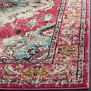 SAFAVIEH Monaco Collection Area Rug - 8'8" Square, Pink & Multi, Boho Chic Medallion Distressed Design, Non-Shedding & Easy Care, Ideal for High Traffic Areas in Living Room, Bedroom (MNC243D)