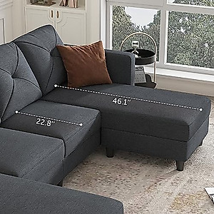 HONBAY Sectional Sleeper Sofa U Shaped Couch with Storage Ottoman for Living Room, Bluish Grey