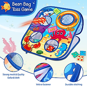 Bean Bag Toss Game Toys for Kids,Ocean Double-Sided Foldable Board Kids Cornhole Summer Outdoor Play Game and Party Supplies Toy Birthday Gifts for Toddler Boys Girls Age 2 3 4 5 6