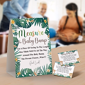 Baby Shower Games - Measure Mommy's Belly Game, How Big is Mommy's Belly, Mommys Belly Size Game, Includes a 5x7 Standing Sign and 50 2x3.5 Advice Cards(niu-k011)
