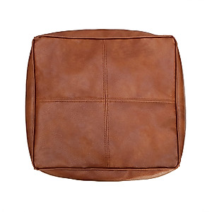 Thgonwid Unstuffed Handmade Cube Pouf Faux Leather Ottoman Cover, Square Pouffe Footstool Storage Stool, Bedroom Living Room, 15.7" H x 16.5" W, Brown