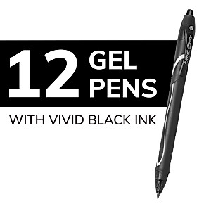 BIC Gel-ocity Quick Dry Black Gel Pens, Medium Point (0.7mm), 12-Count Pack, Retractable Gel Pens With Comfortable Full Grip