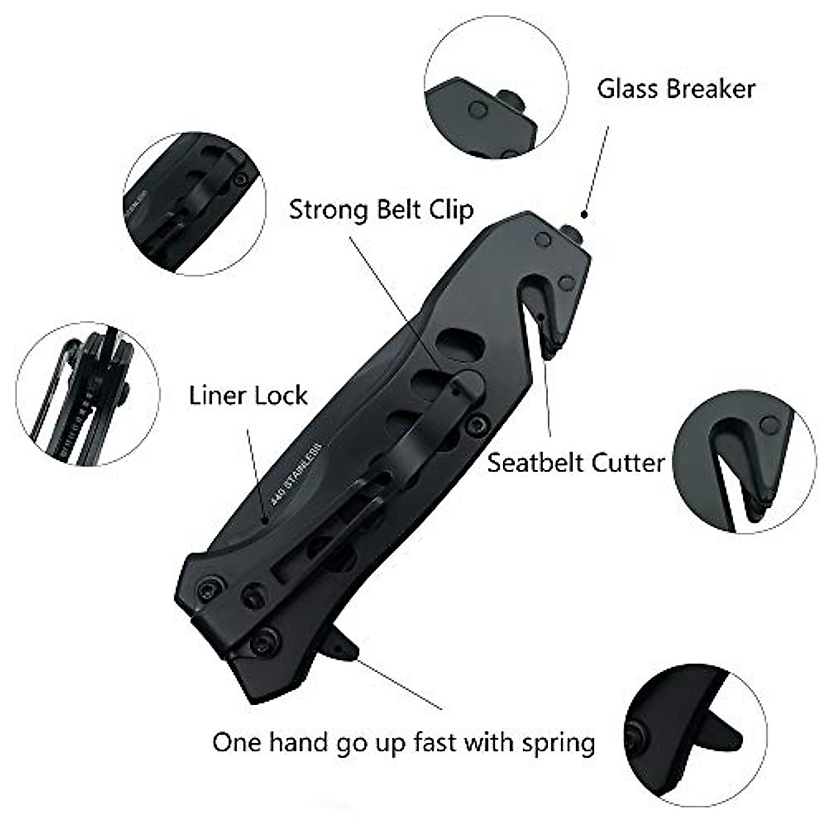 ALBATROSS EDC Cool Sharp Tactical Folding Pocket Knife,SpeedSafe Spring Assisted Opening Knifes with Liner Lock,Pocketclip,Glass Breaker,Seatbelt Cutter