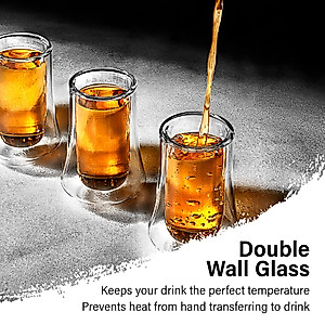JoyJolt Cosmo Double Wall Shot Glasses – Set of 4 2 oz Glasses Suitable for Cocktails Espresso, or Desserts – Shot Glass Ideal for Liquor Bar – Drinking Games with Shot Glasses Essential