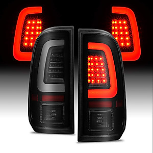 AmeriLite for 2008-2016 Ford F250 F350 F450 SD Pickup Truck Dark Black C-Type LED Tube Replacement Tail Lights w/Reverse Bulb - Passenger and Driver Side
