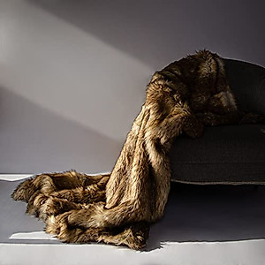 Best Home Fashion Heavyweight Super Soft Luxury Faux Fur Throw Blanket - 58" W x 60" L - Platinum Frost Fox