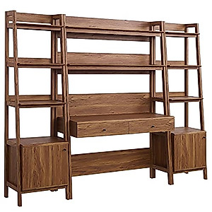 Modway Bixby 3-Piece Home Office Desk and Bookshelf Display Case in Walnut
