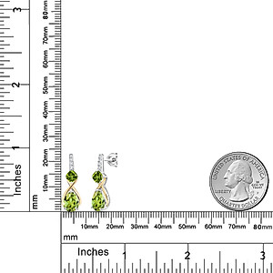 Gem Stone King 925 Sterling Silver and 10K Yellow Gold Pear Shape Green Peridot and White Lab Grown Diamond Dangle Earrings For Women (2.90 Cttw, Pear Shape 8X6MM)