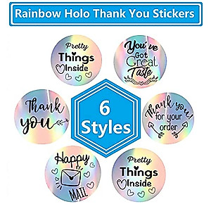 BingXin Rainbow Holo Thank You Stickers-500 Pieces 1.5inch Rainbow Thank You Label Stickers-Thank You for Supporting My Small Business Stickers for Business Shop Wrapping Supplies, Blue,rainbow