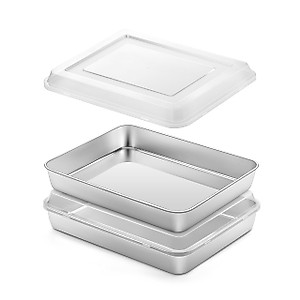 Onader 10⅜ x 8⅛ x 2 Inch Baking Pan with Lid 2 Pack Stainless Steel Lasagna Rectangular Cake Pan