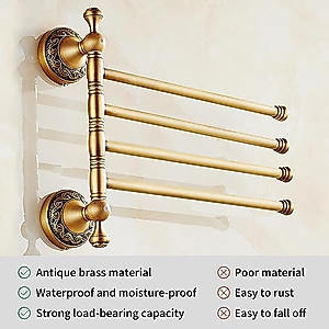 Swivel Towel Rack for Bathroom, Antique Bronze Folding 4 Arms Hand Towel Bars Towel Hanger for Laundry, Wall Mount Storage Space Saving,Pattern Carving Design