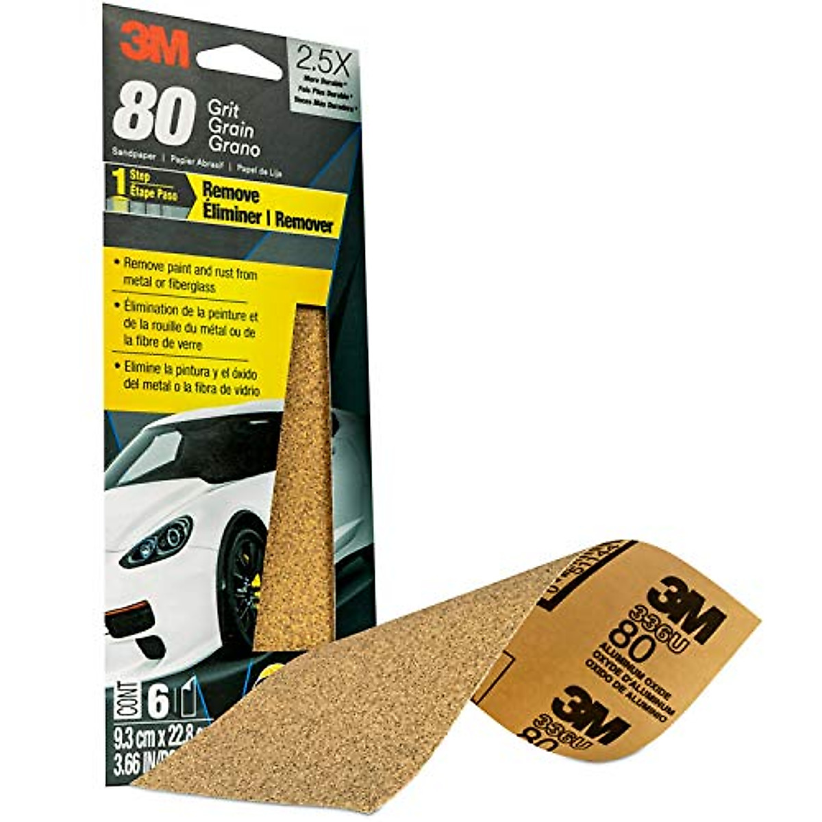 3M Sandpaper, 03035, 80 Grit, 3 2/3 in x 9 in, 6 Sheets