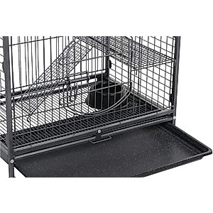 37-inch Metal Ferret Chinchilla Small Animals Hutch Rolling Cage Guinea Pig/Kitten/Rabbit Pet with 2 Front Doors for Indoor Outdoor (Black Vein, Metal Platform and Ladder)