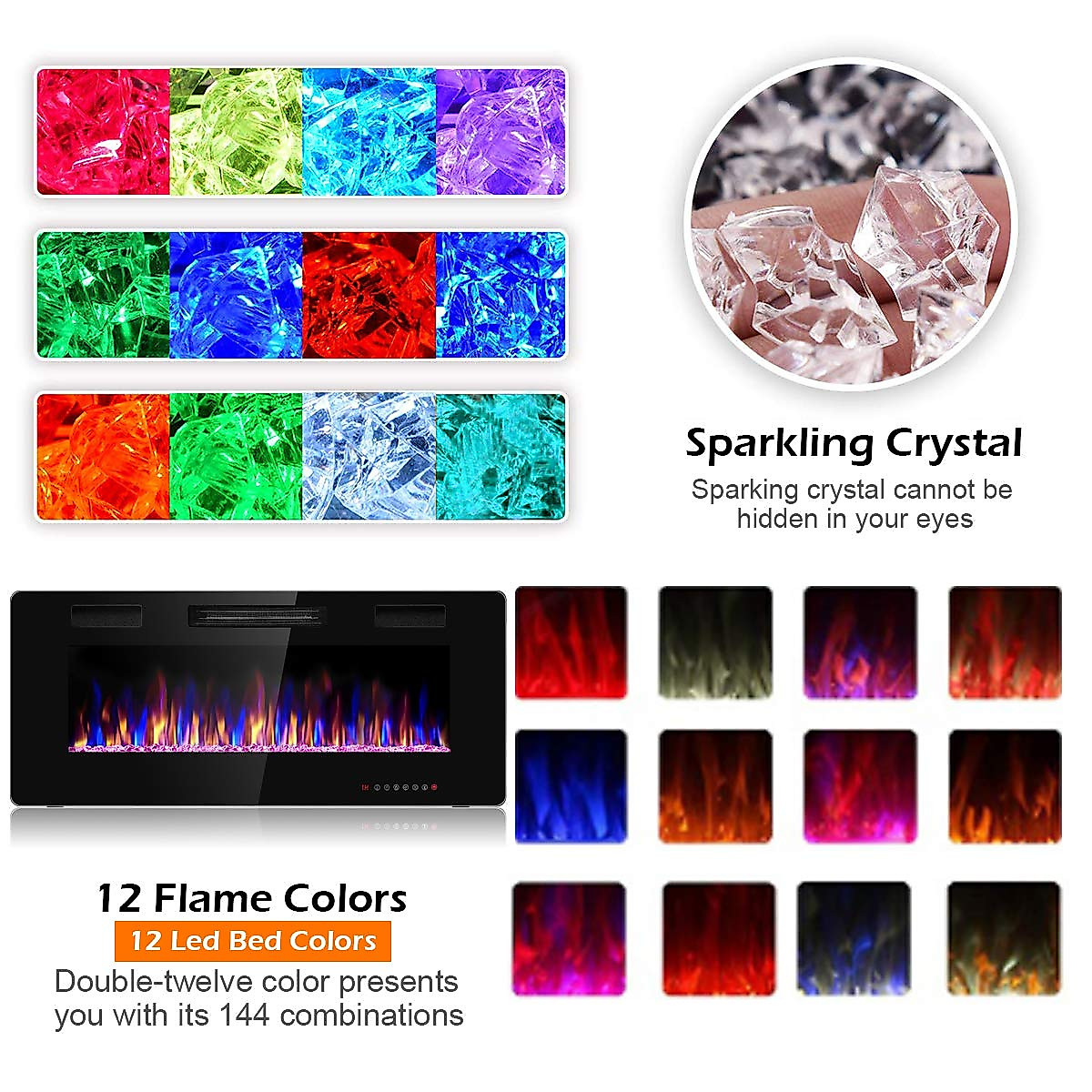 Tangkula 42 Inches Recessed Electric Fireplace, in-Wall & Wall Mounted Electric Heater with Adjustable Flame Color & Speed, Remote Control, Touch Screen, 750-1500W (42 Inches)