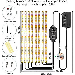 Grow Lights Strip Full Spectrum Cabinet Lights Grow Plant Light with 4/8/12H Auto On/Off Timer,384 LEDs 10 Brightness Grow Bar Strips Sunlike Grow Lamp for Indoor Plants 8 Pack