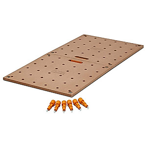 BORA Centipede Workbench Table Top For Bora Centipede Work Stand Saw Horses - 24" x 48" - Includes Wood Top with 20mm Dog Holes + 6 Quick-Twist Lock Handles for Portable Work Bench, CK22TM Brown