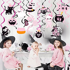 Halloween Party Hanging Swirls Halloween Ghost Boo Party Hanging Decoration Pink Pumpkin Bat Witch Themed Swirl Ceiling Streamers for Girls Halloween Party Trick or Treat Party Supplies