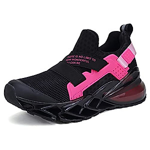 Coolloog Kids Sneakers, Girls Sneakers Breathable Lightweight Tennis Casual Athletic Running Shoes Size 2 Rose red