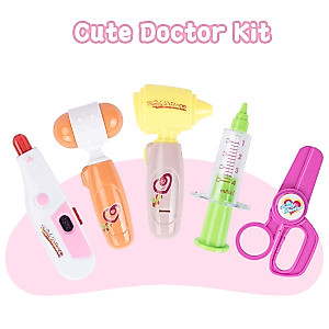 UNIH Doctor Cart Kit for Kids 3 4 5, Medical Play Set Realistic with Lights Toddlers Toys for Boys Girls 2-4 (Pink)
