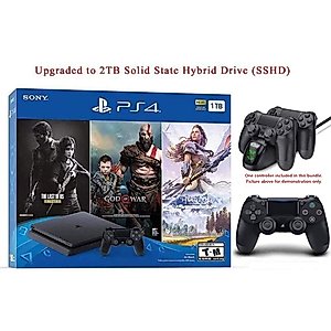 2019 Newest Playstation 4 Holiday Bundle HESVAP Upgraded 2TB SSHD on Playstation PS4 Console Slim Bundle-Included 3X Games (The Last of Us,God of War,Horizon Zero Dawn) W/HESVAP Charging Station Dock