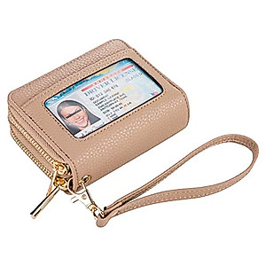 Heaye Card Case Wallet RFID with ID Window Zipper Small (Almond)