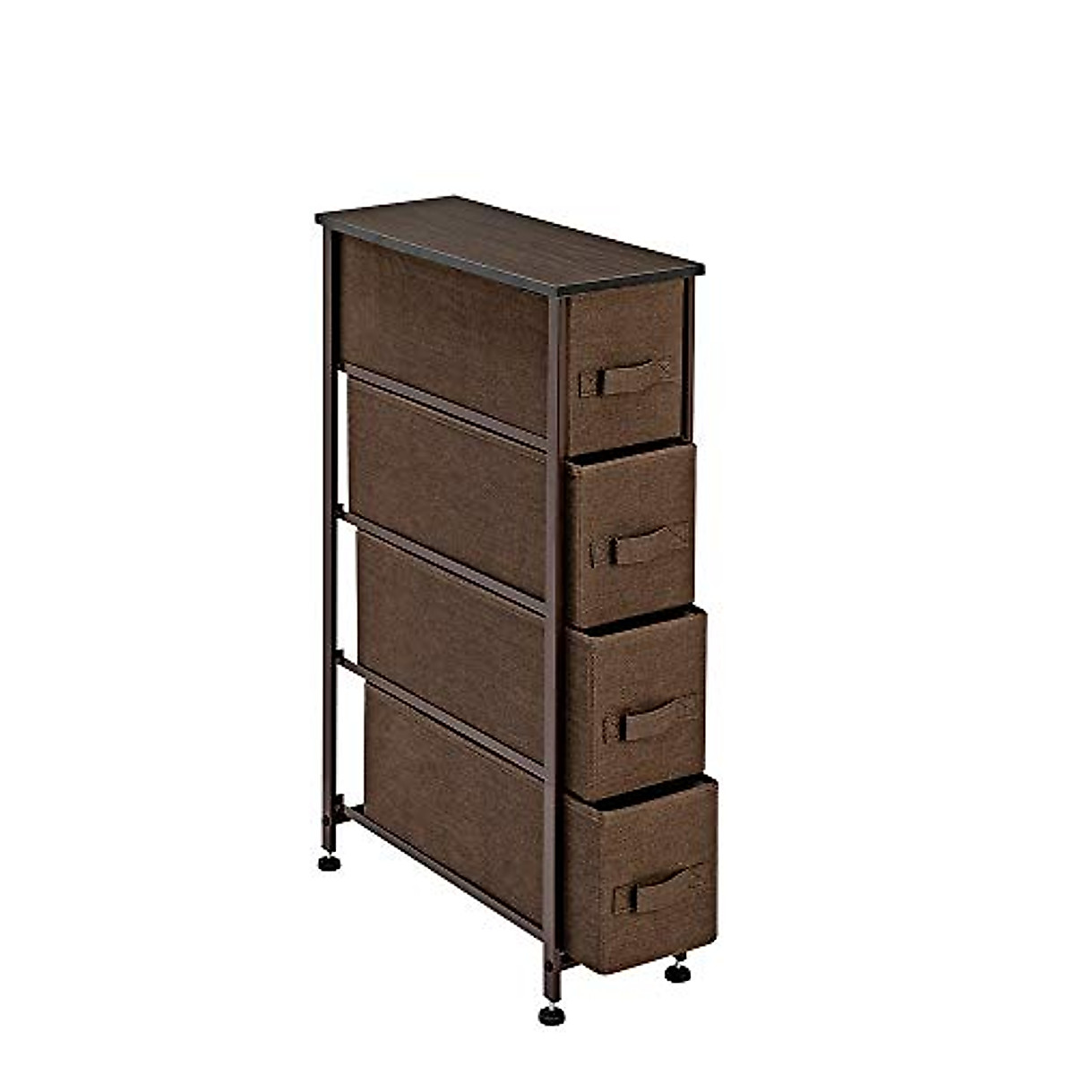 Narrow Dresser, Vertical Storage Unit with 4 Fabric Drawers, Metal Frame, Slim Storage Tower, 7.9" Width, for Living Room, Kitchen, Small Space, Gap (Brown)