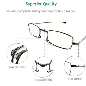 sevenplus 2 Pack Reading Glasses Blue Light Blocking, Anti UV Glare, Foldable Computer Spring Hinge Readers for Women Man 1.5X