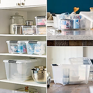 IRIS USA 19 Quart Stack & Pull™ Box, Clear with Black Handles, Set of 6