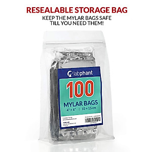 Mylar Bags with Ziplock 4" x 6" | 100 Bags | Sealable Heat Seal Bags for Candy and Food Packaging, Medications and Vitamins | Plastic and Aluminum Foil Packets for Liquid and Solids