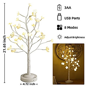 Anycosy 21'' Tabletop Bonsai Tree Lights,120 LED Plum Blossom Tree Table Lamp with 8 Modes & 6 Hrs Timer,Battery/USB Operated Artificial Tree with Lights for Indoor Decoration